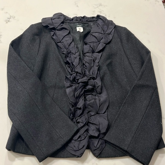 J. Crew | Jackets & Coats | J Crew Wool Ruffle Floral Trim Blazer ...